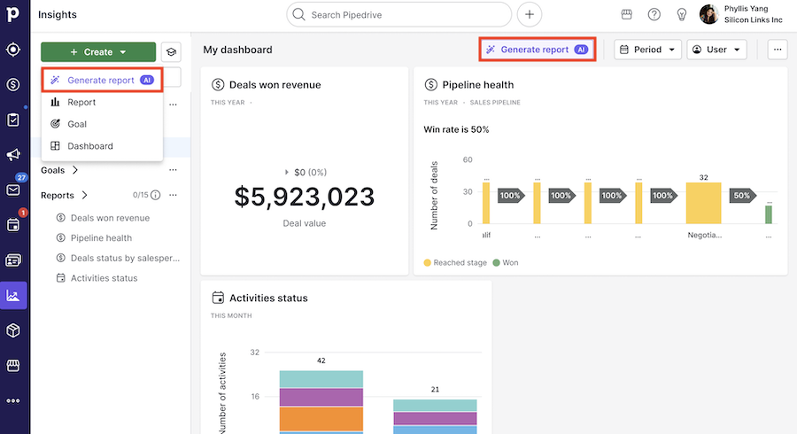 AI report generation in Insights - Knowledge Base | Pipedrive